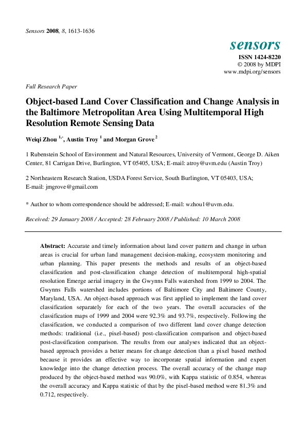 (PDF) Object-based Land Cover Classification and Change Analysis in the Baltimore Metropolitan ...