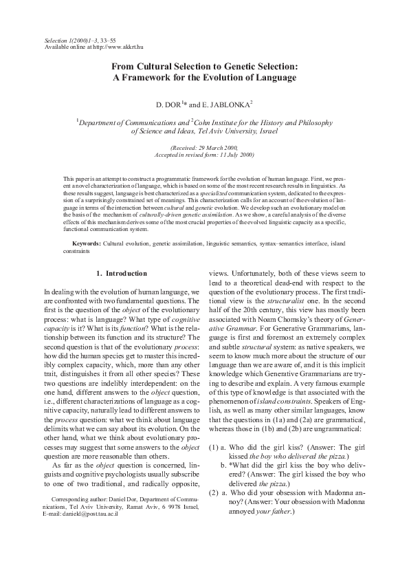 (PDF) From Cultural Selection to Genetic Selection: A Framework for the ...