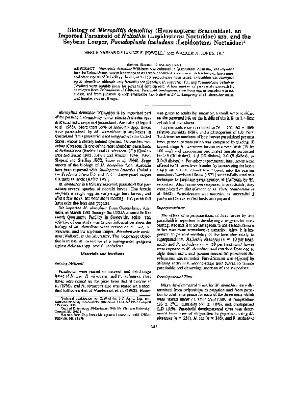 (PDF) Biology of Microplitis demolitor, an imported parasitoid of ...