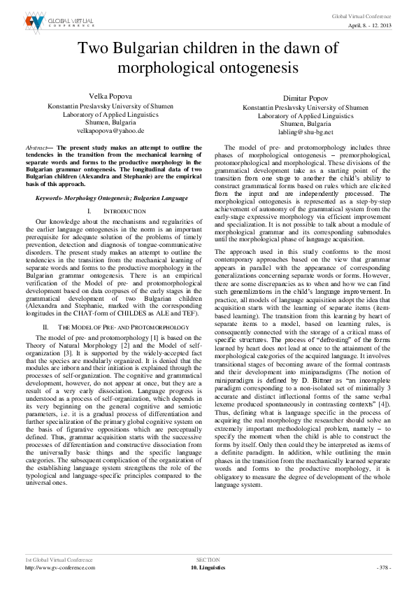 (PDF) Popova, Velka, Dimitar Popov.Two Bulgarian children in the dawn ...
