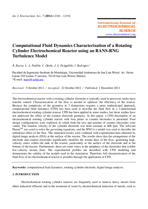 Pdf Computational Fluid Dynamics Characterization Of A Rotating