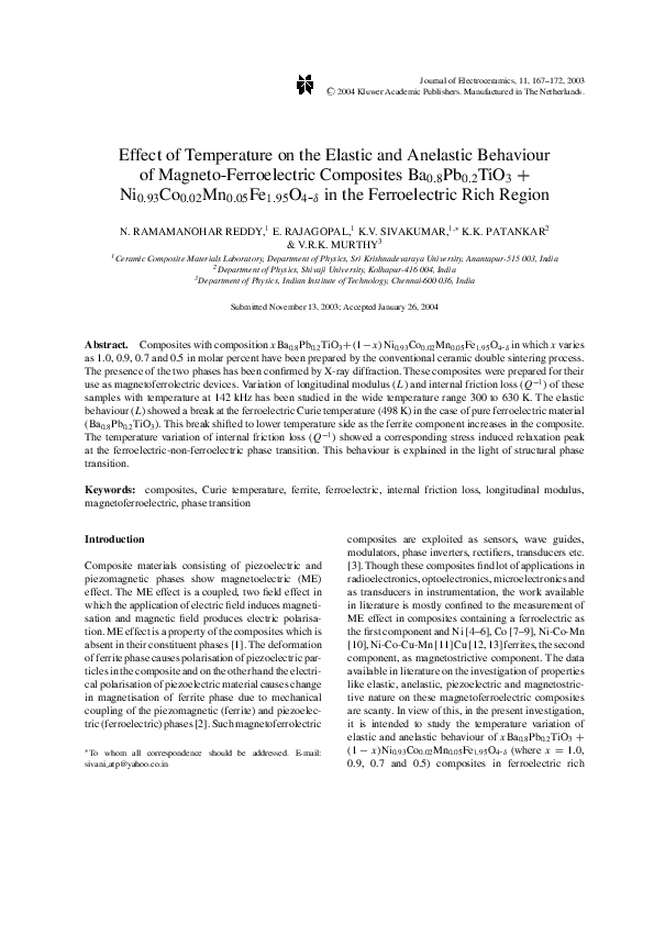 (PDF) Effect of temperature on elastic and anelastic behaviour of ...