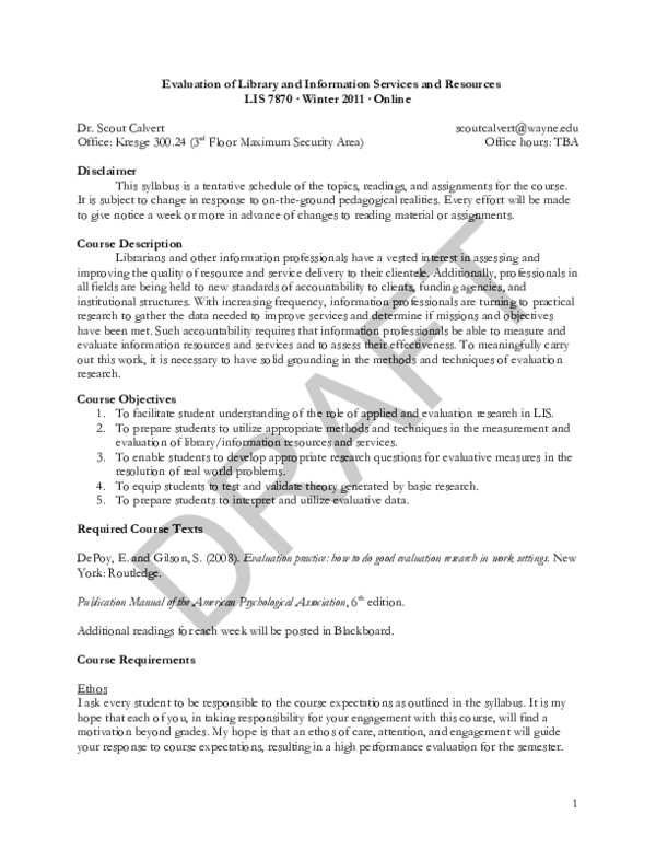 (PDF) Syllabus: Evaluation Research