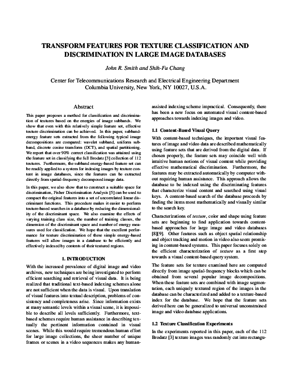Pdf Transform Features For Texture Classification And Discrimination