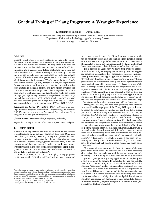 Pdf Gradual Typing Of Erlang Programs A Wrangler Experience