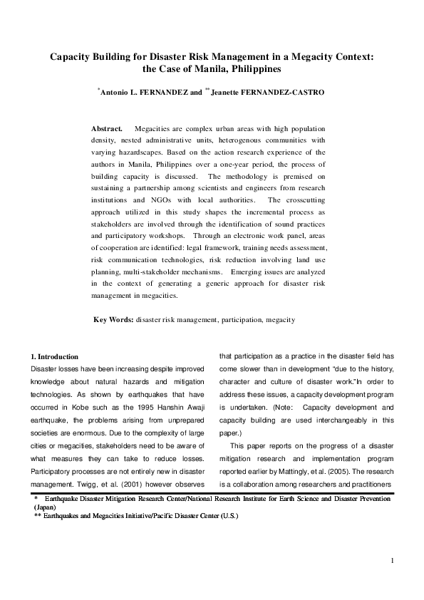 (PDF) Capacity Building for Disaster Risk Management in a Megacity ...