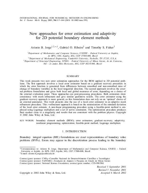(PDF) New approaches for error estimation and adaptivity for 2D potential boundary element methods