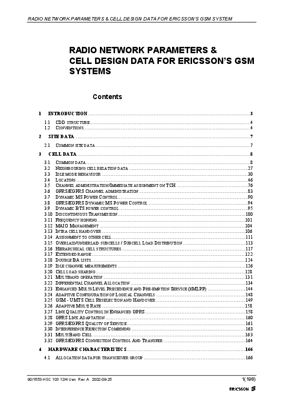 (PDF) RADIO NETWORK PARAMETERS & CELL DESIGN DATA FOR ERICSSON’S GSM SYSTEMRADIO NETWORK ...