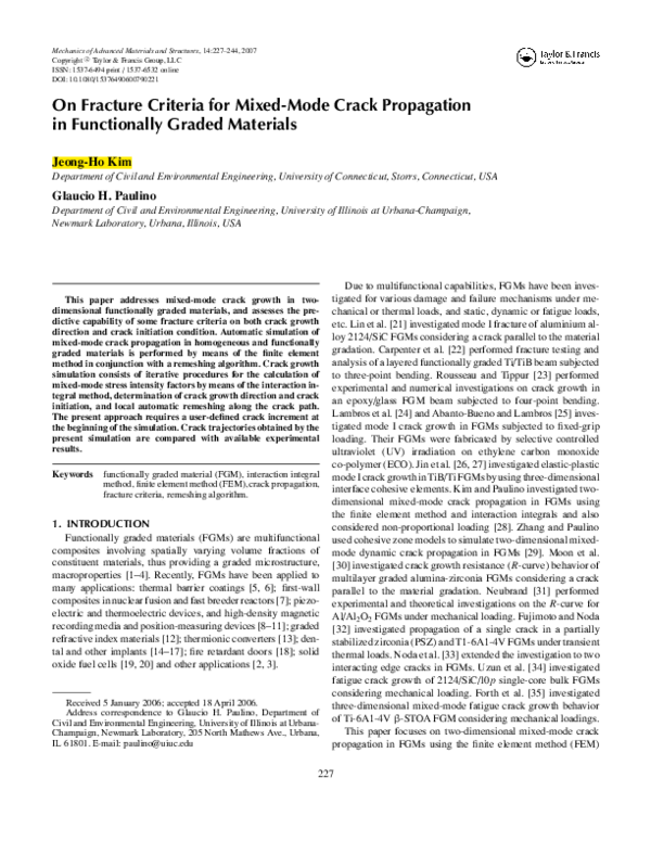 Pdf On Fracture Criteria For Mixed Mode Crack Propagation In