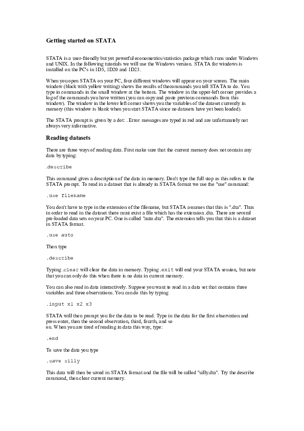 (DOC) Getting Started with Stata