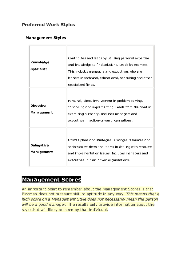 (DOC) Preferred Work Styles