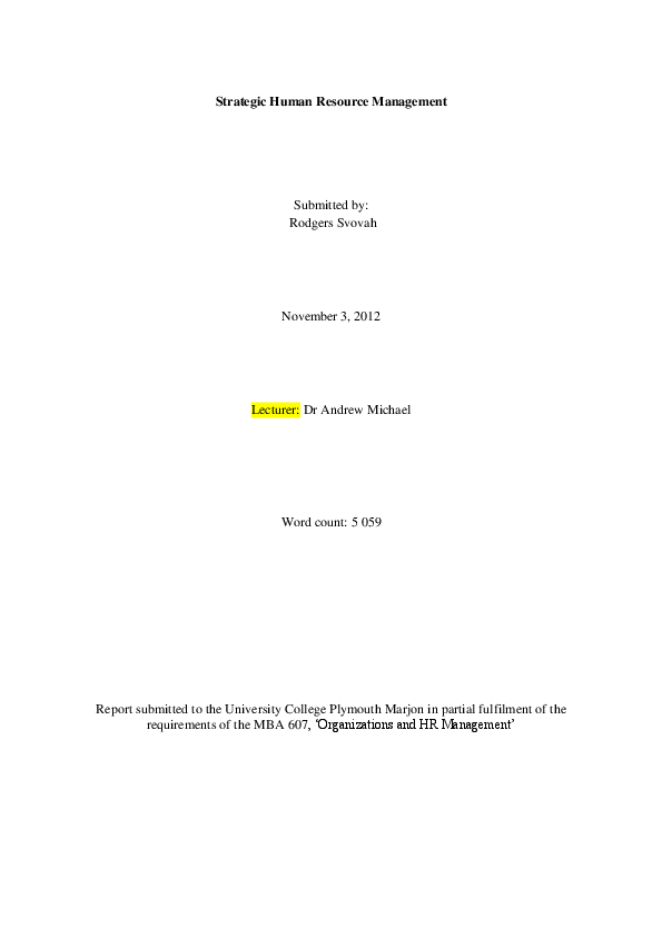 (DOC) Strategic Human Resources Academic Paper