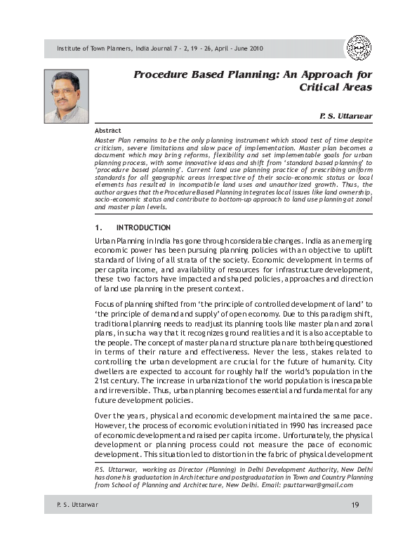 (PDF) PROCEDURE BASED PLANNING : AN APPROACH FOR CRITICAL AREAS