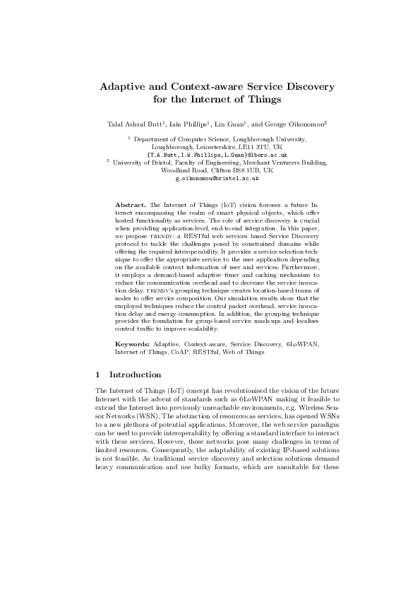 (PDF) Adaptive and Context-aware Service Discovery for the Internet of Things