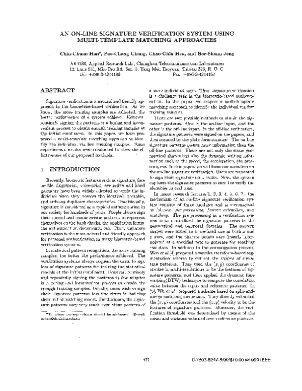 Pdf An On Line Signature Verification System Using Multi Template
