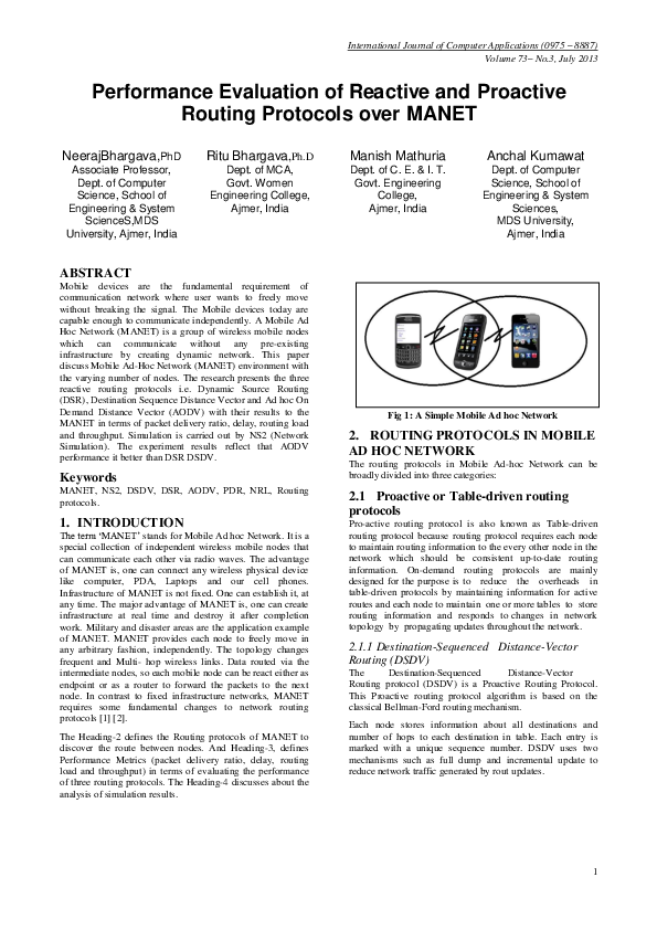 Performance Evaluation Of Reactive And Proactive Routing Protocols Over Manet