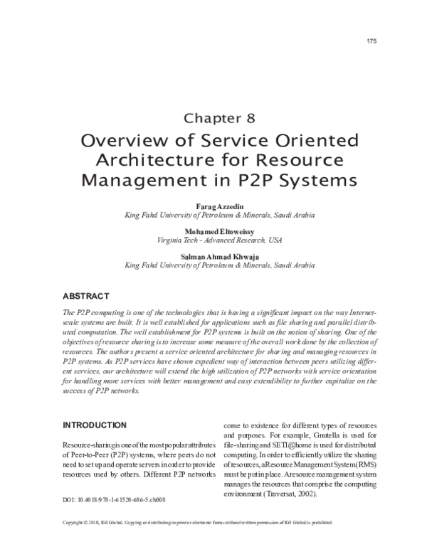 (PDF) Overview of Service Oriented Architecture for Resource Management in P2P System