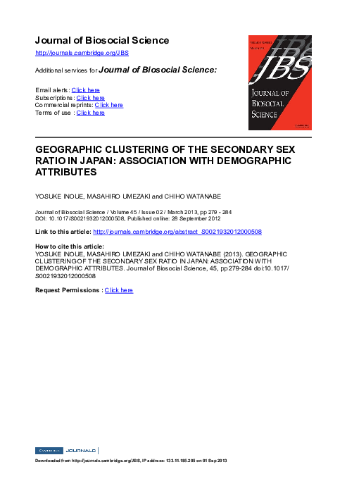 Pdf Geographic Clustering Of The Secondary Sex Ratio In Japan