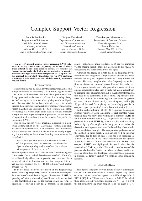 (PDF) Complex support vector regression