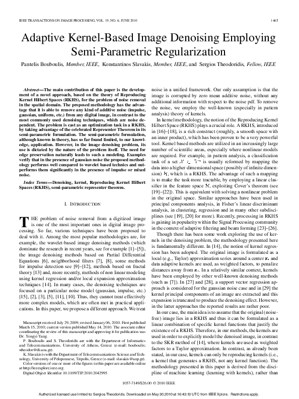 (PDF) Adaptive Kernel-Based Image Denoising Employing SemiParametric Regularization