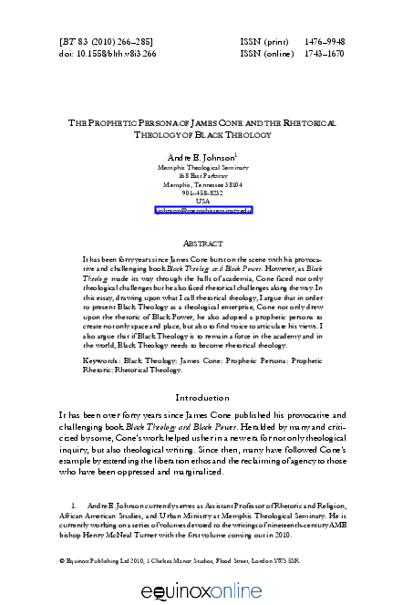 (PDF) The Prophetic Persona of James Cone and the Rhetorical Theology ...