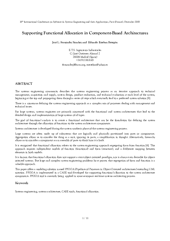 (PDF) Supporting functional allocation in component based architectures
