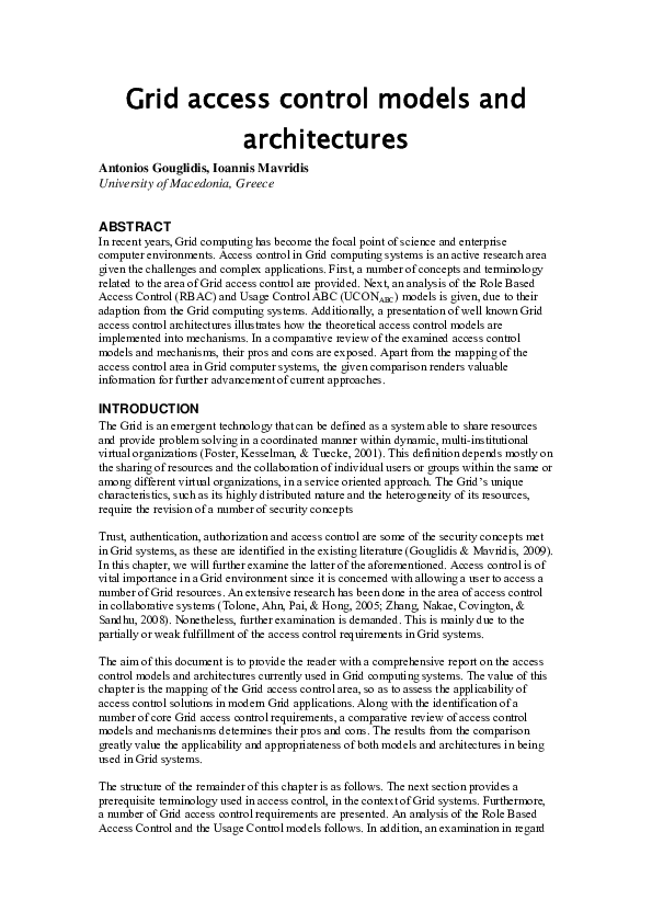 Grid access control models and architectures