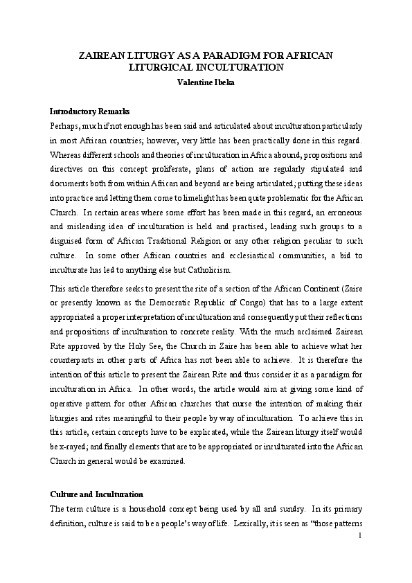 (PDF) THE ZAIRIAN LITURGY AS A PARADIGM FOR AFRICAN LITURGICAL ...