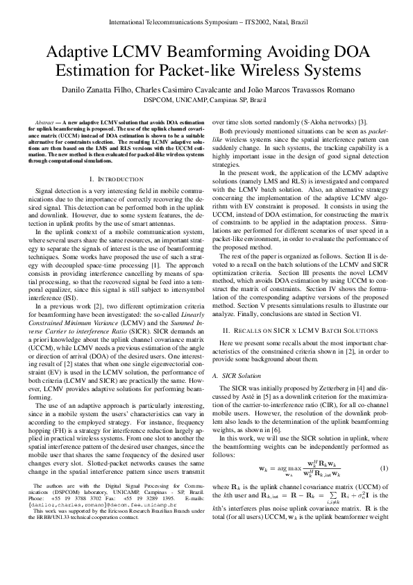 (PDF) Adaptive LCMV Beamforming Avoiding DOA Estimation for Packet-like Wireless Systems
