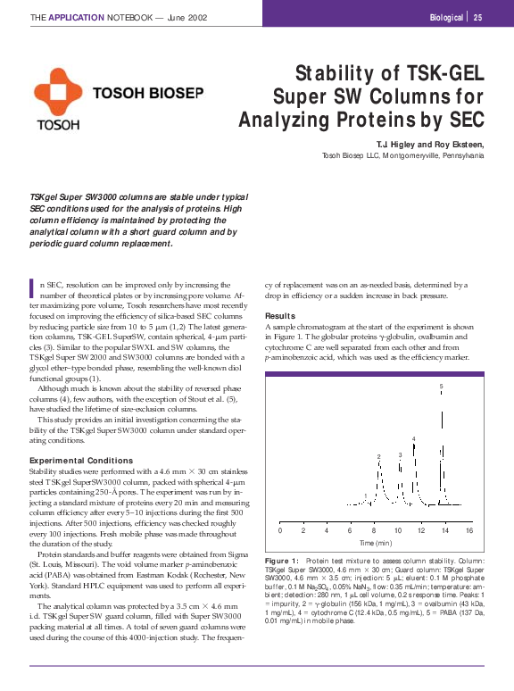 (PDF) Stability of TSKgel SuperSW Columns forAnalyzing Proteins by SEC