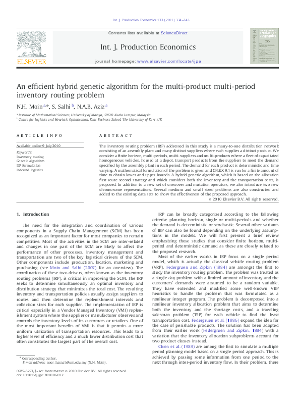 Pdf An Efficient Hybrid Genetic Algorithm For The Multi Product Multi
