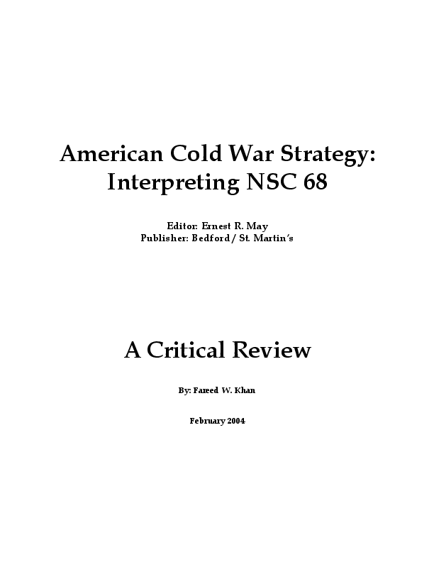(PDF) American Cold War Strategy: Interpreting NSC 68 - A Critical ...