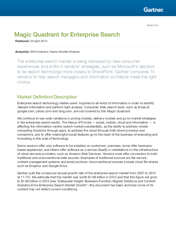 (PDF) Gartner Enterprise Search Report 2013