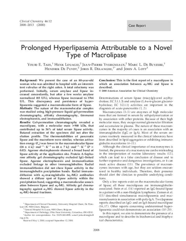 (PDF) Prolonged Hyperlipasemia Attributable to a Novel Type of Macrolipase