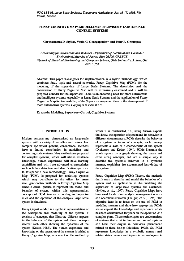 Pdf Fuzzy Cognitive Maps Modeling Supervisory Large Scale Control