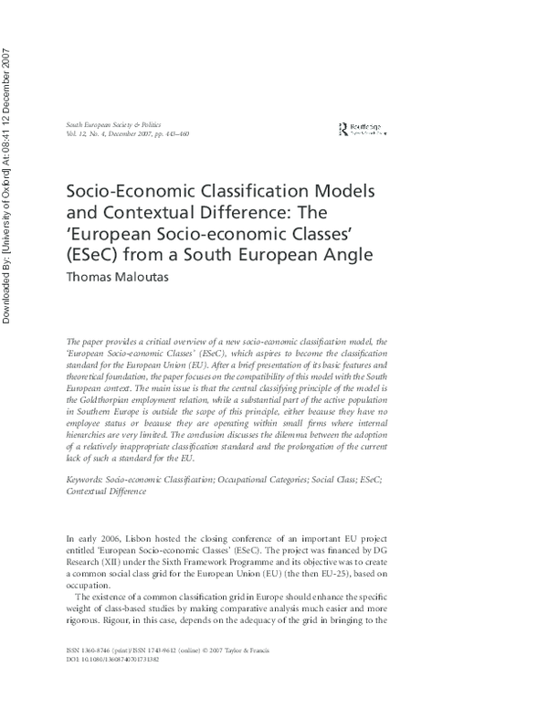 (PDF) (2007) SocioEconomic Classification Models and Contextual Difference: The ‘European ...
