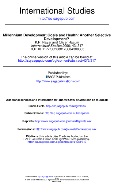 (PDF) Millennium Development Goals and Health: Another Selective ...