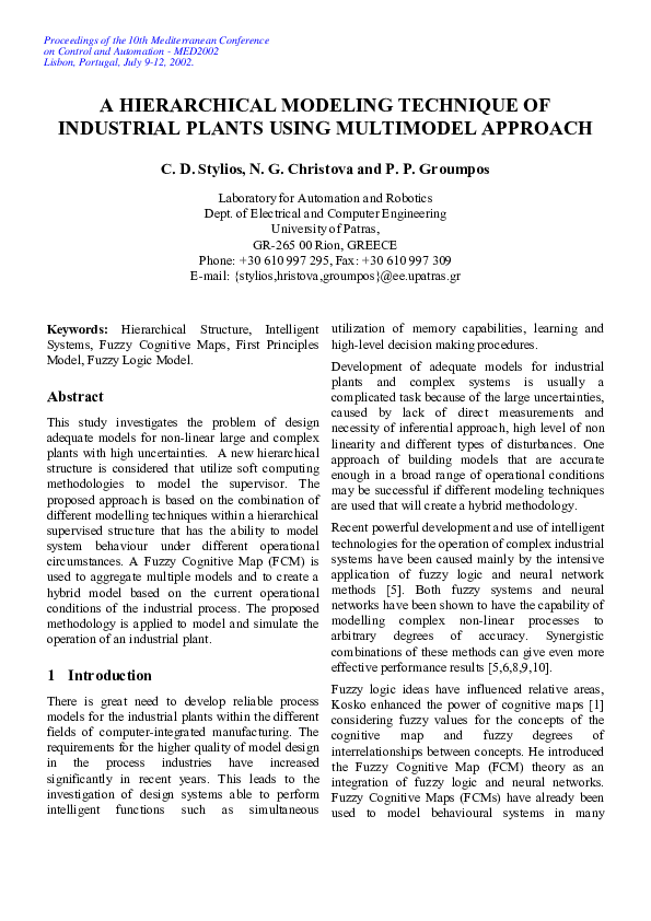 (PDF) “A Hierarchical Modeling Technique of Industrial Plants Using Multimodel Approach”
