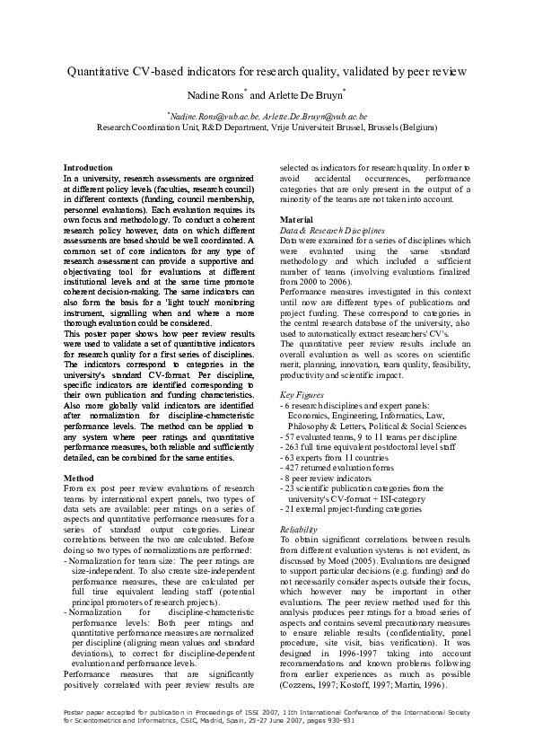(PDF) Quantitative CV-based indicators for research quality, validated ...