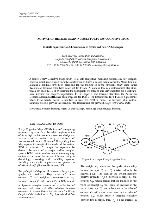 (PDF) “Activation Hebbian Learning Rule For Fuzzy Cognitive Maps”