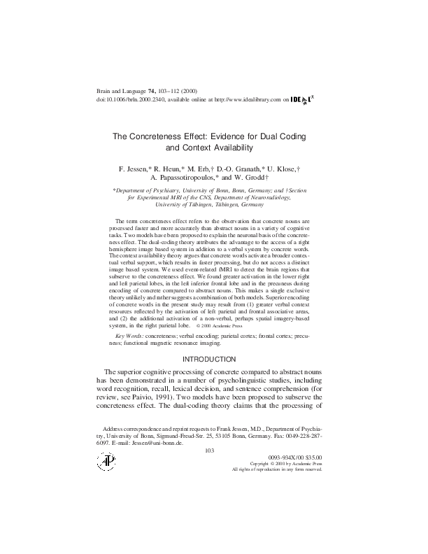 The concreteness effect: Evidence for dual coding and context availability