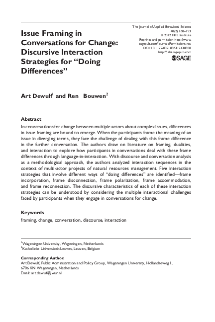 (PDF) Dewulf Bouwen 2012 Issue Framing in Conversations for Change ...