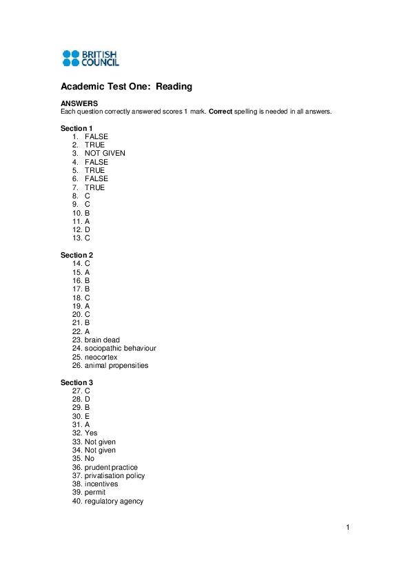 (PDF) Academic Test One: Reading