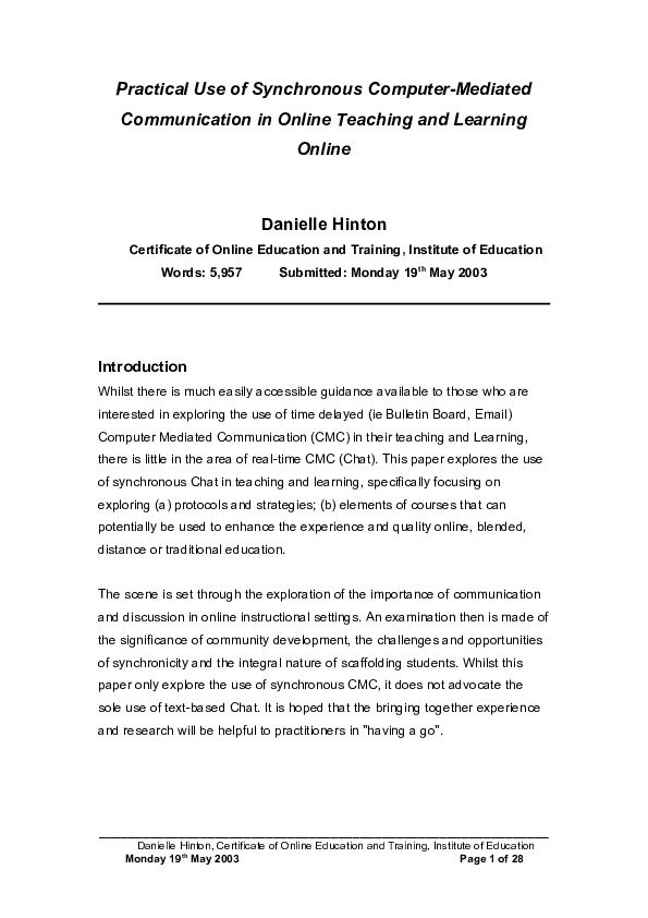Doc Practical Use Of Synchronous Computer Mediated Communication In