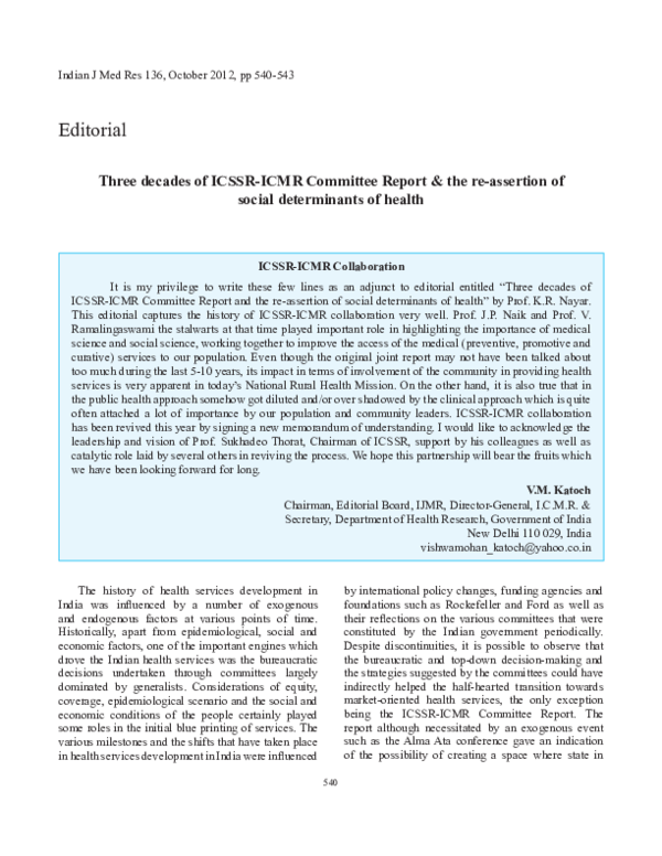 (PDF) Commentary on Health for All report in India