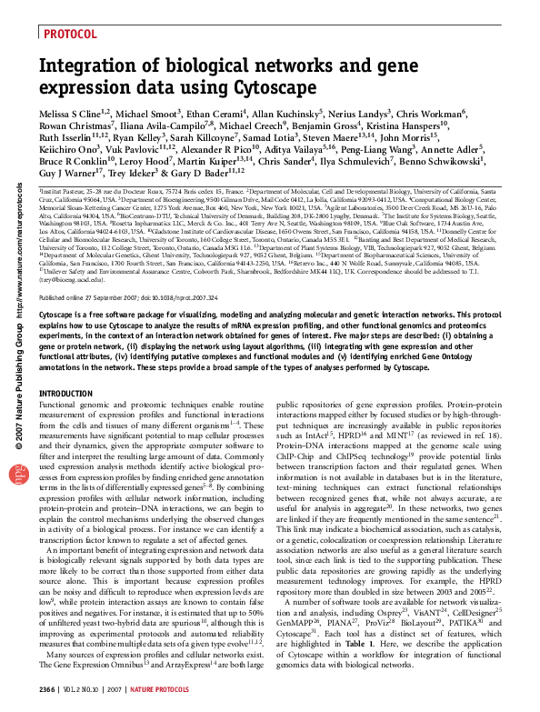 (PDF) Integration of biological networks and gene expression data using Cytoscape