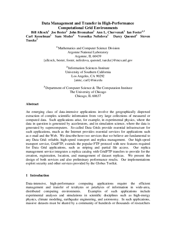 (PDF) Data Management and Transfer in High-Performance Computational Grid Environments