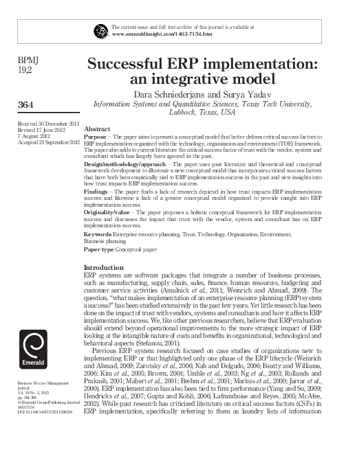 (PDF) Successful ERP implementation: an integrative model