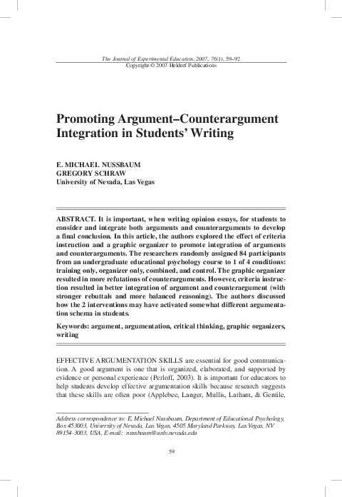 (PDF) Promoting Argument–Counterargument Integration in Students’ Writing