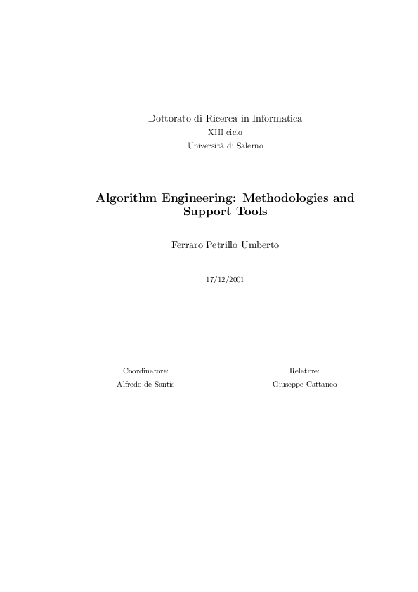 (PDF) Algorithm Engineering: Methodologies and Support Tools